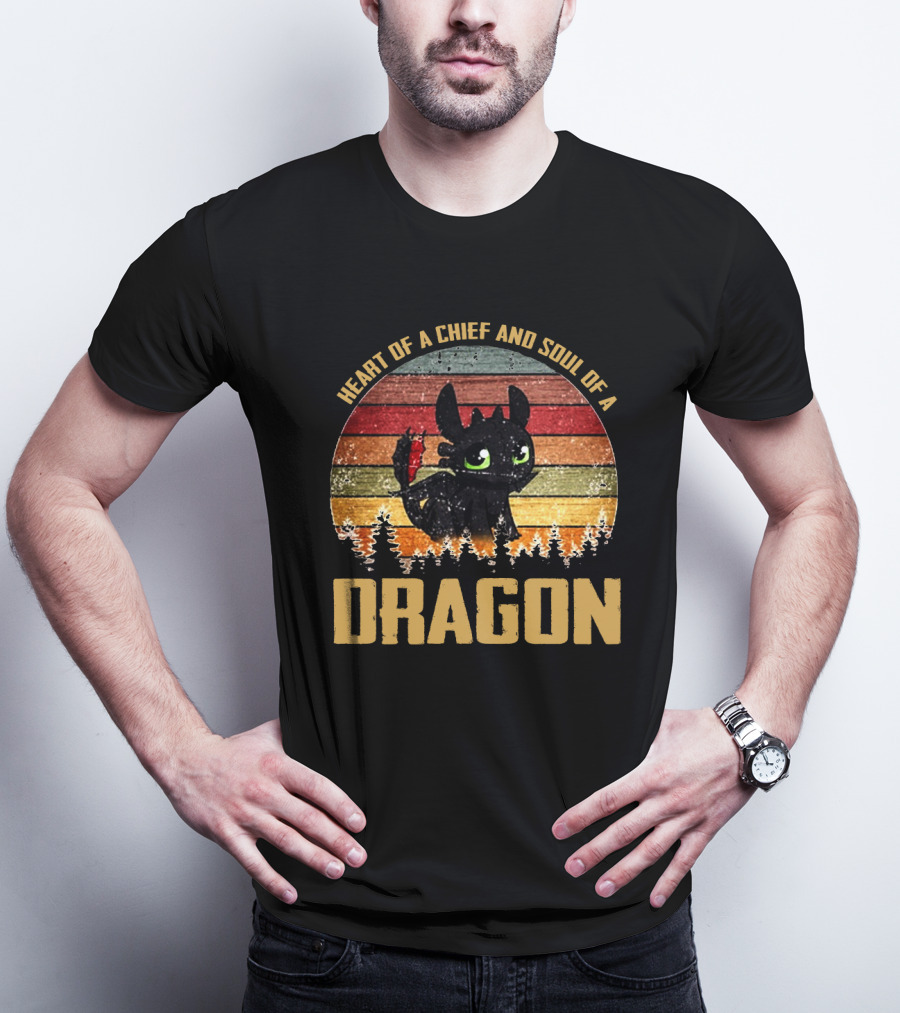 Heart Of A Chief And Soul Of A Dragon Toothless Vintage Retro Stripe T-Shirt