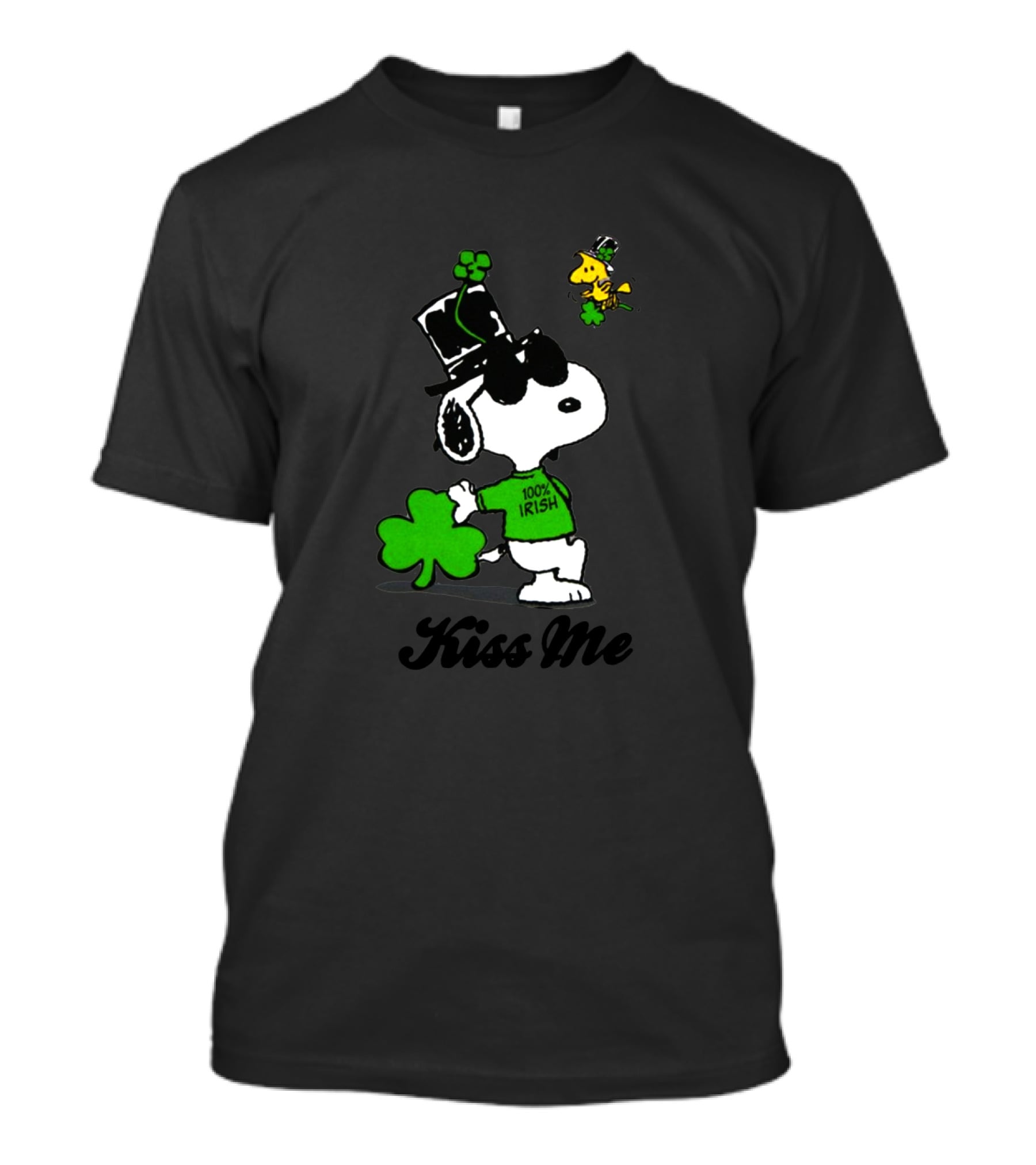 Snoopy Kiss Me 100% Irish St Patrick's Day Shamrock Hat Woodstock T-Shirt