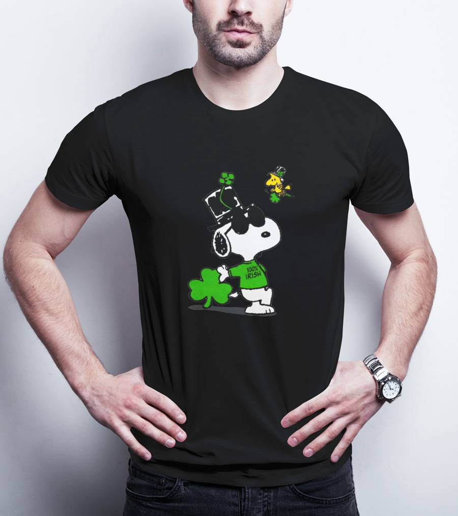 Snoopy Kiss Me 100% Irish St Patrick's Day Shamrock Hat Woodstock T-Shirt