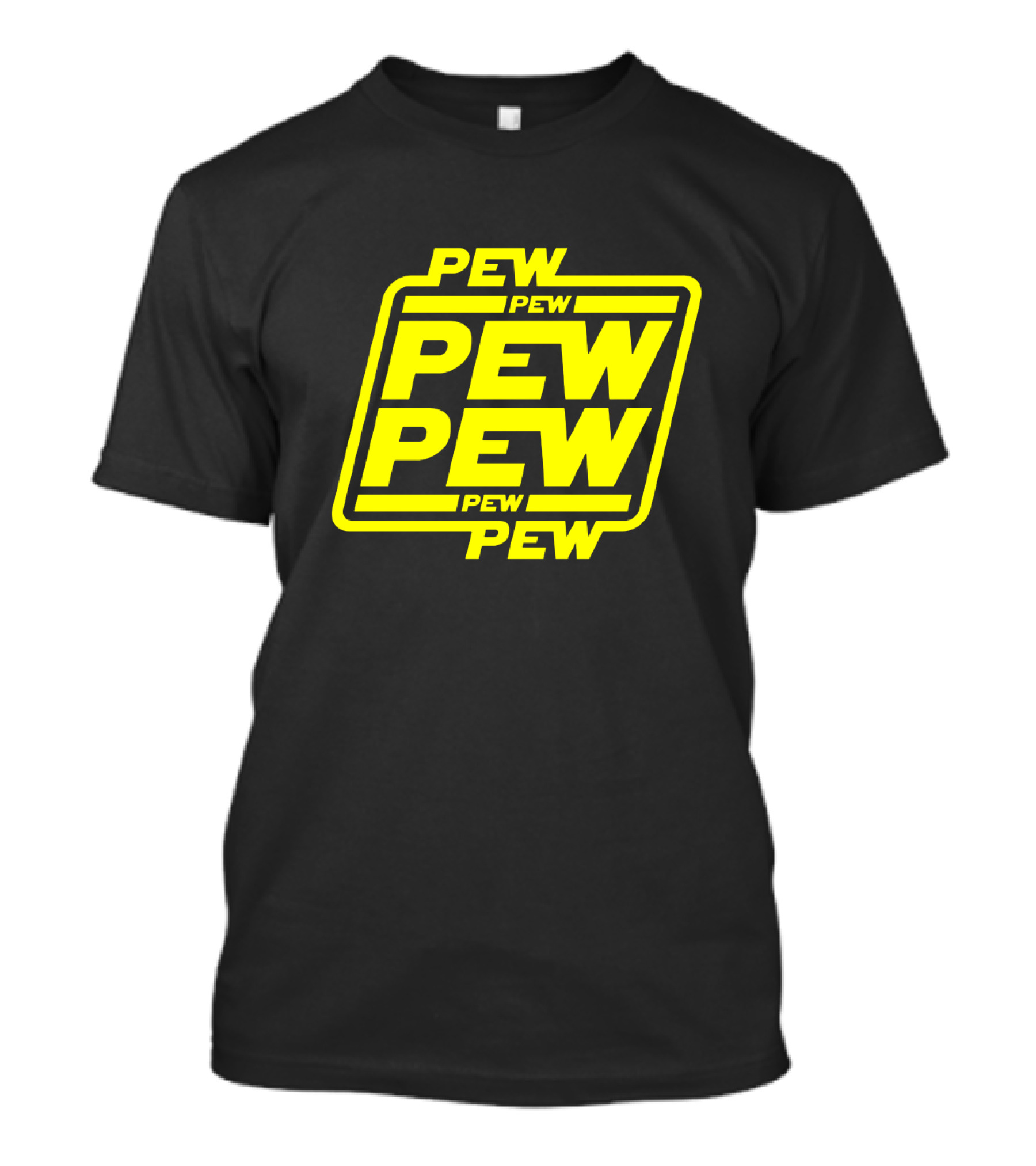 Pew Pew Pew Star Wars Bold Yellow Black Background Retro Style T-Shirt