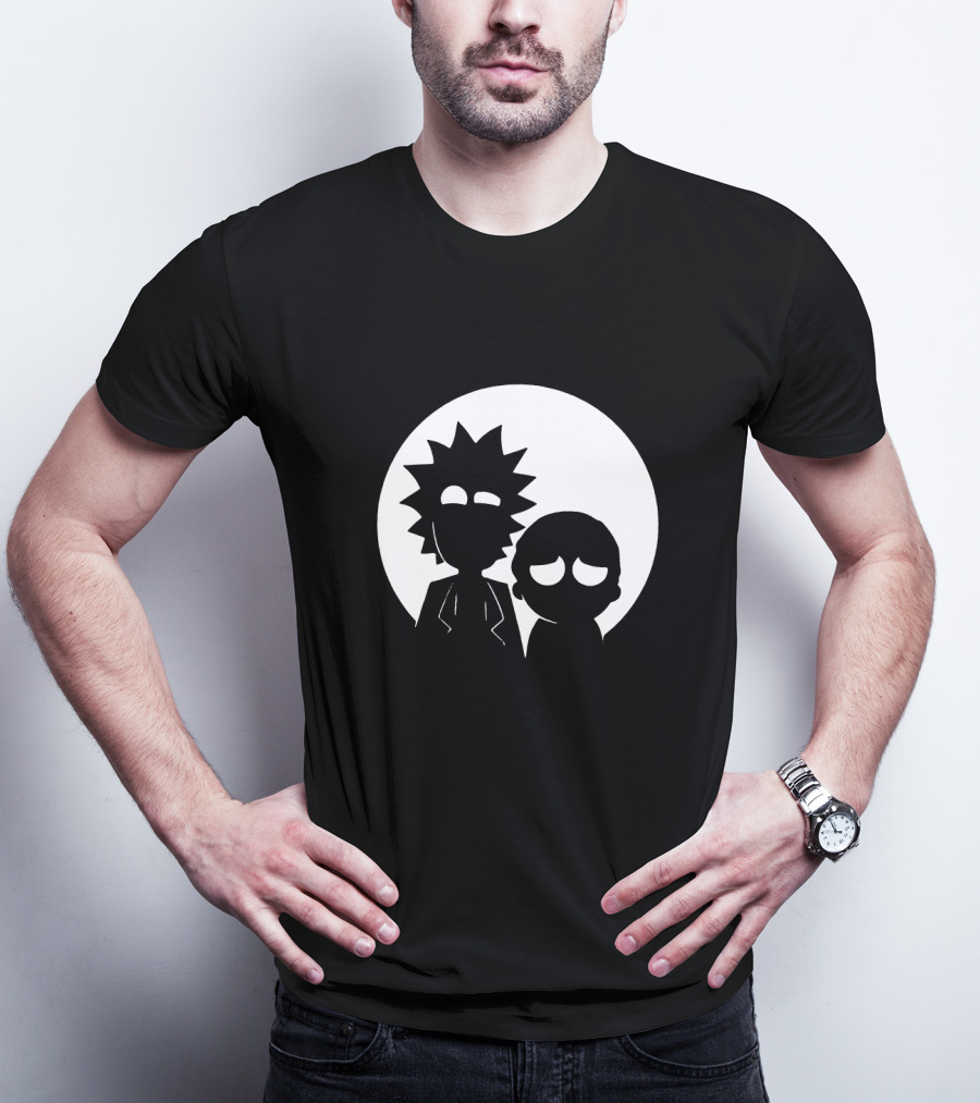 Rick And Morty Face Black And White Silhouette Moon Circle T-Shirt