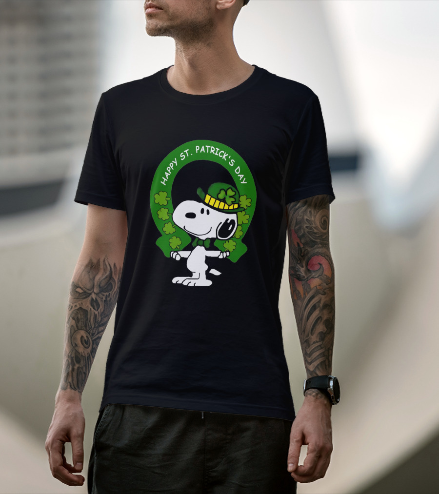 Snoopy Happy St. Patrick's Day With Shamrocks And Green Hat T-Shirt