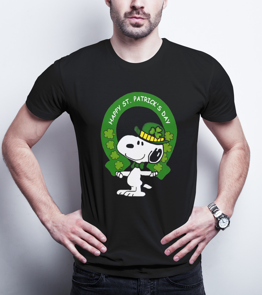 Snoopy Happy St. Patrick's Day With Shamrocks And Green Hat T-Shirt