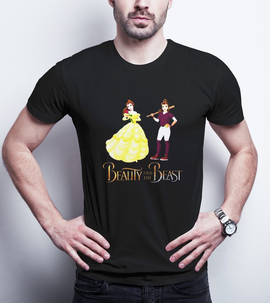 Beauty And The Beast Duality With Belle In Gown And Softball Uniform T-Shirt