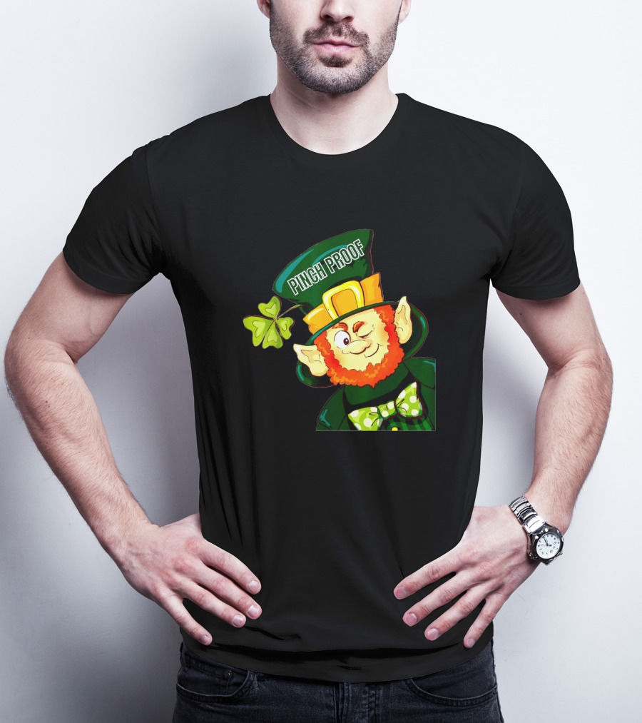 St Patrick's Day Pinch Proof Shamrock Leprechaun With Hat And Bow Tie T-Shirt