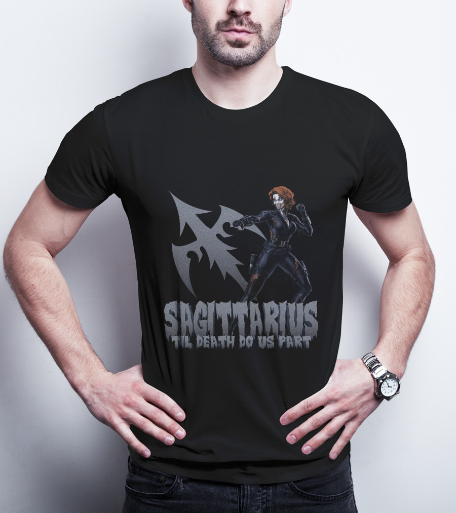 Sagittarius 'Til Death Do Us Part Black Widow Marvel Fans T-Shirt