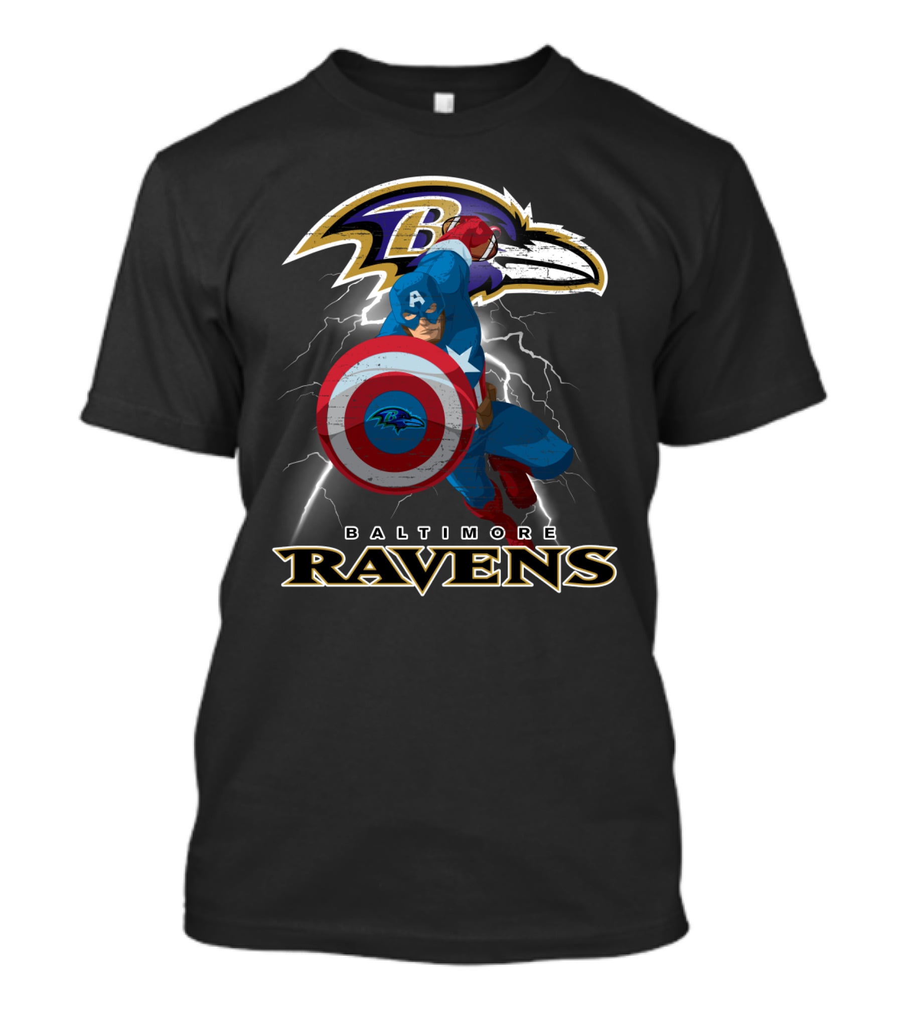 Baltimore Ravens Captain America Nfl Shield Lightning T-Shirt