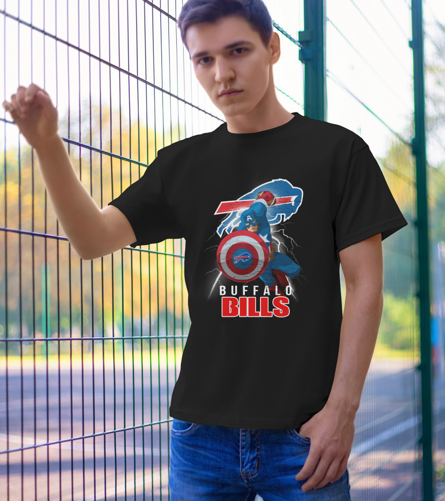 Captain America Buffalo Bills Nfl Superhero Collaboration T-Shirt