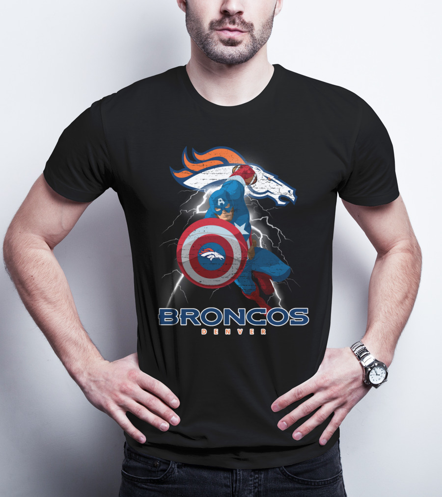 Broncos Denver Captain America Shield Nfl Crossover T-Shirt