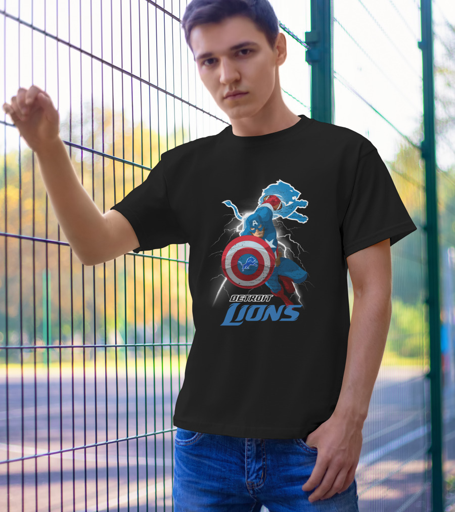 Captain America Detroit Lions Nfl Marvel Crossover T-Shirt