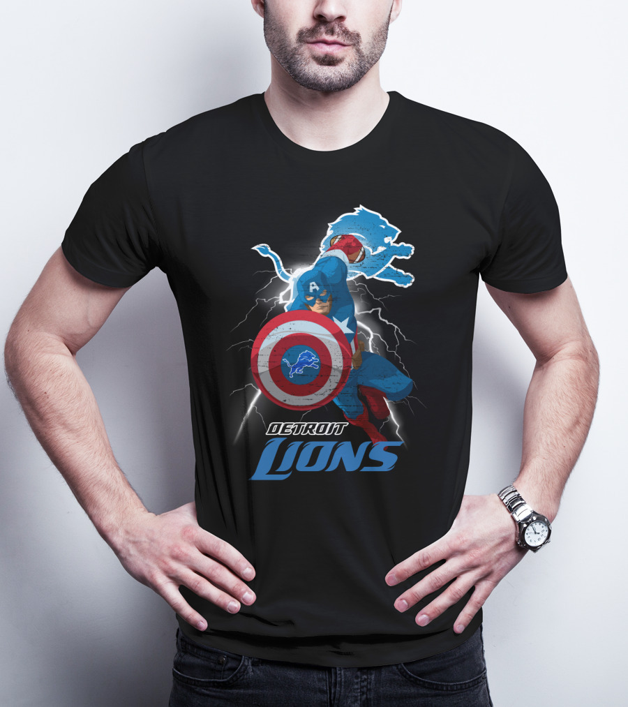 Captain America Detroit Lions Nfl Marvel Crossover T-Shirt