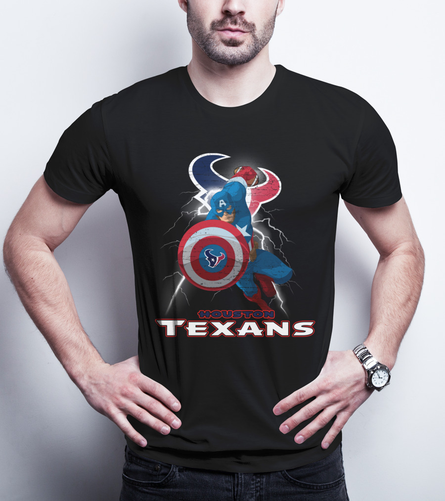 Houston Texans Captain America Nfl Lightning Shield T-Shirt