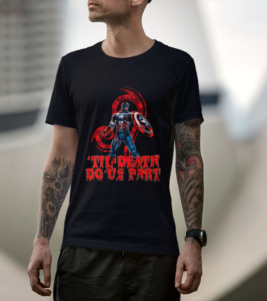 Captain America Til Death Do Us Part Marvel Red Grunge T-Shirt
