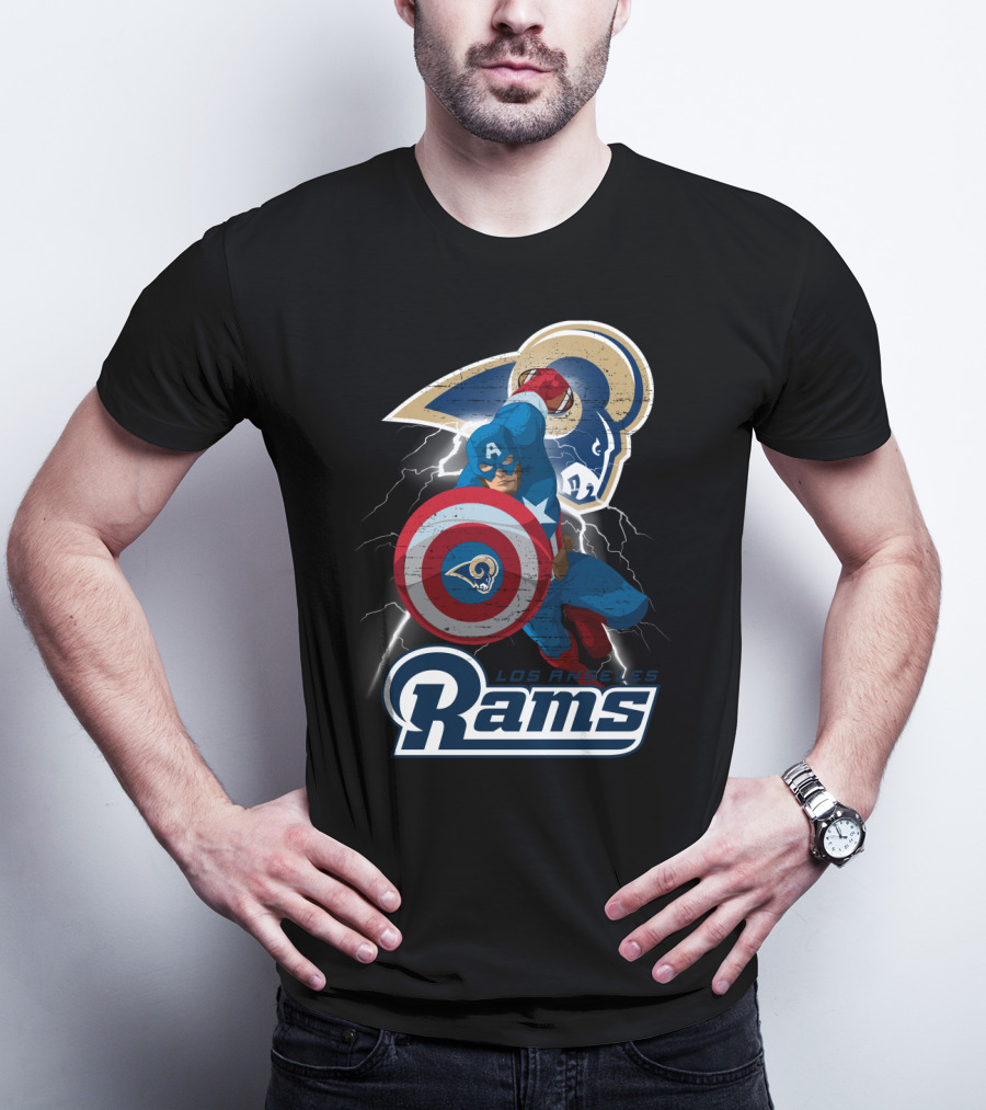 Captain America Rams Los Angeles Nfl Football Shield Hero Crossover T-Shirt