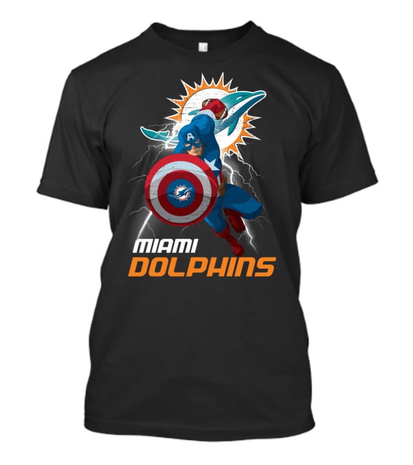 Captain America Miami Dolphins Nfl Lightning Action T-Shirt