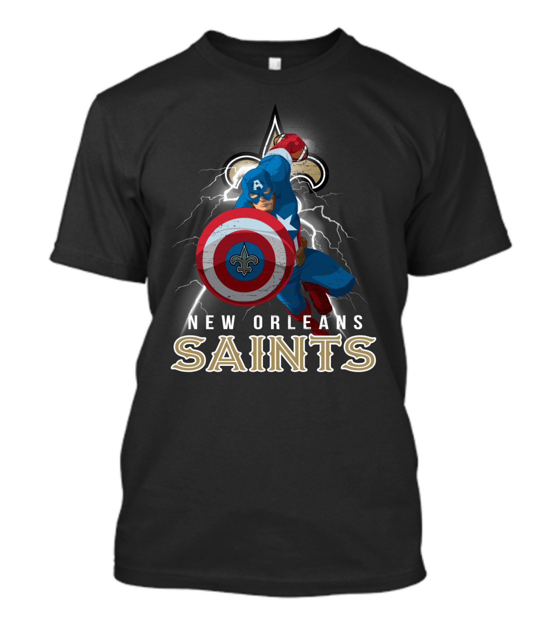 New Orleans Saints Captain America Nfl Fleur-De-Lis Football Shield T-Shirt