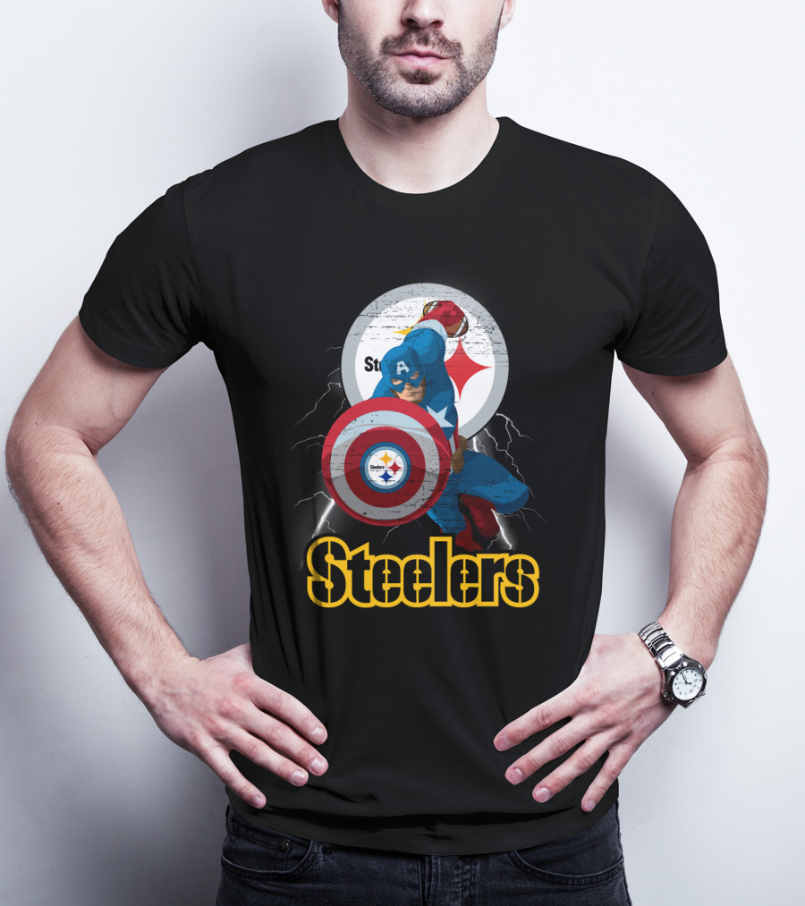 Captain America Steelers Nfl Logo With Shield And Helmet T-Shirt