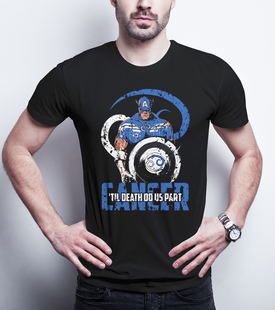 Captain America Cancer Zodiac 'Til Death Do Us Part Marvel Fans T-Shirt