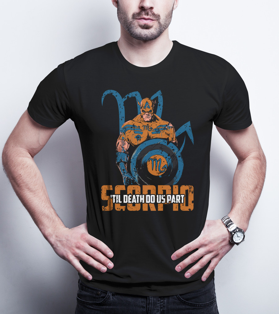 Captain America Scorpio Zodiac Hero 'Til Death Do Us Part Marvel Fans T-Shirt