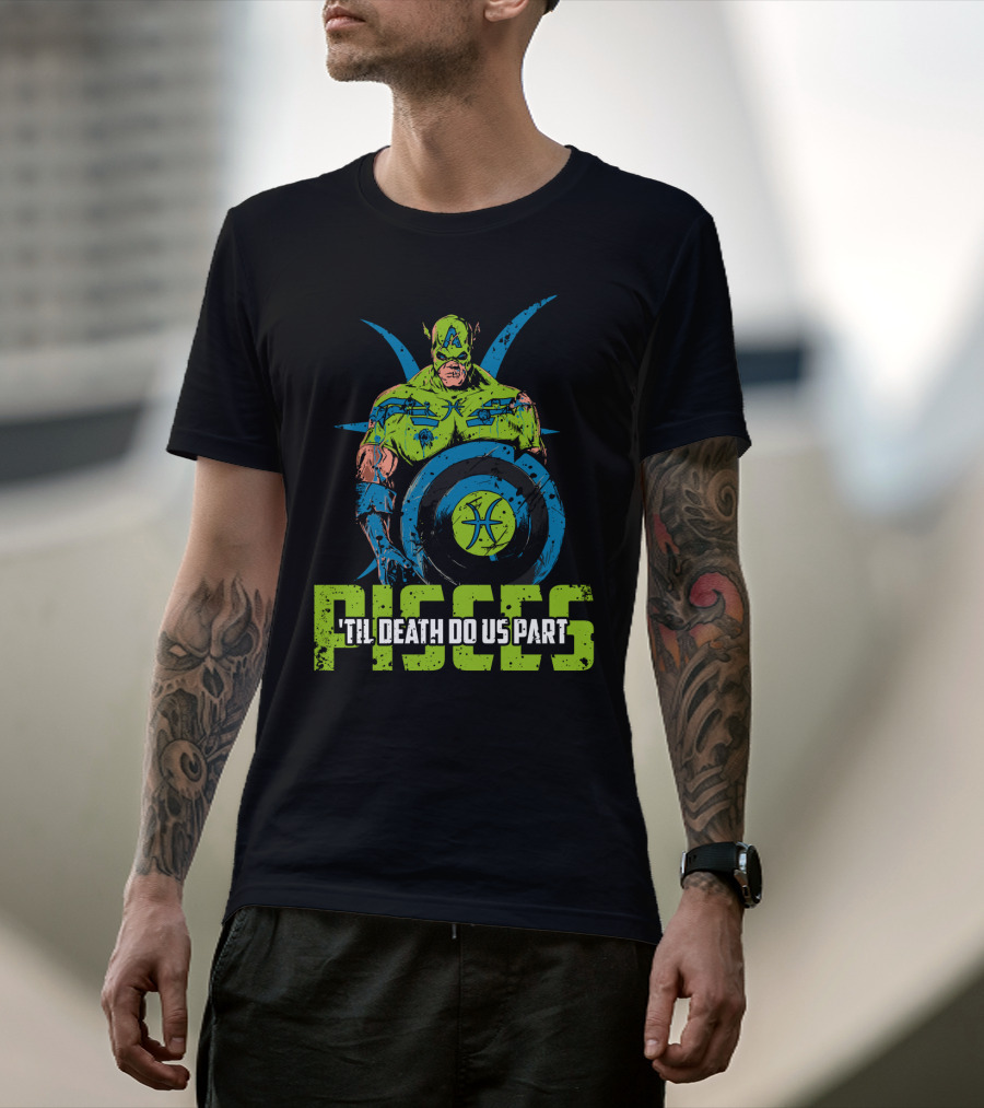 Pisces Zombie Captain With Shield 'Til Death Do Us Part T-Shirt