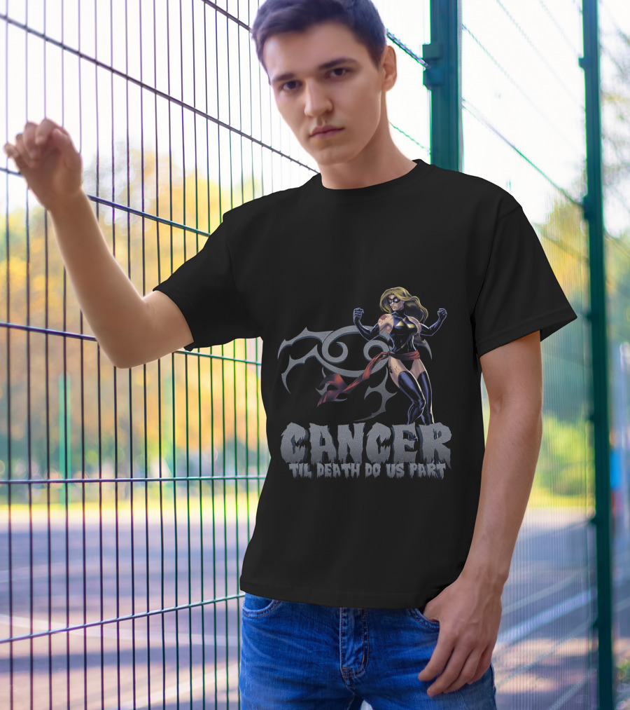 Cancer Til Death Do Us Part Captain Marvel Inspired Marvel Fans T-Shirt