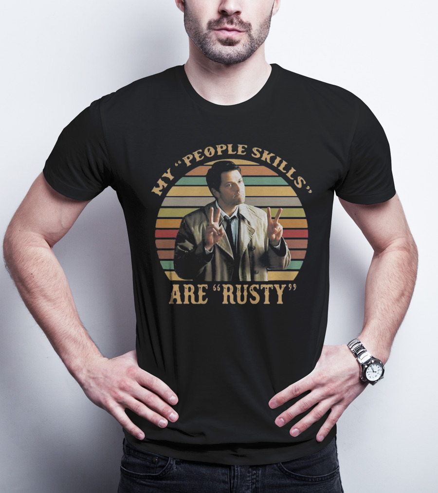 My People Skills Are Rusty Castiel Vintage Rainbow Stripes T-Shirt