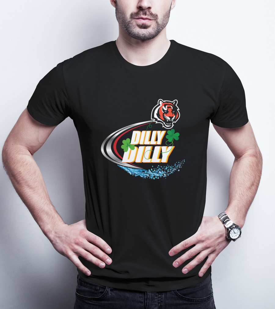Dilly Dilly Cincinnati Bengals Tiger Logo Shamrocks Water Splash T-Shirt