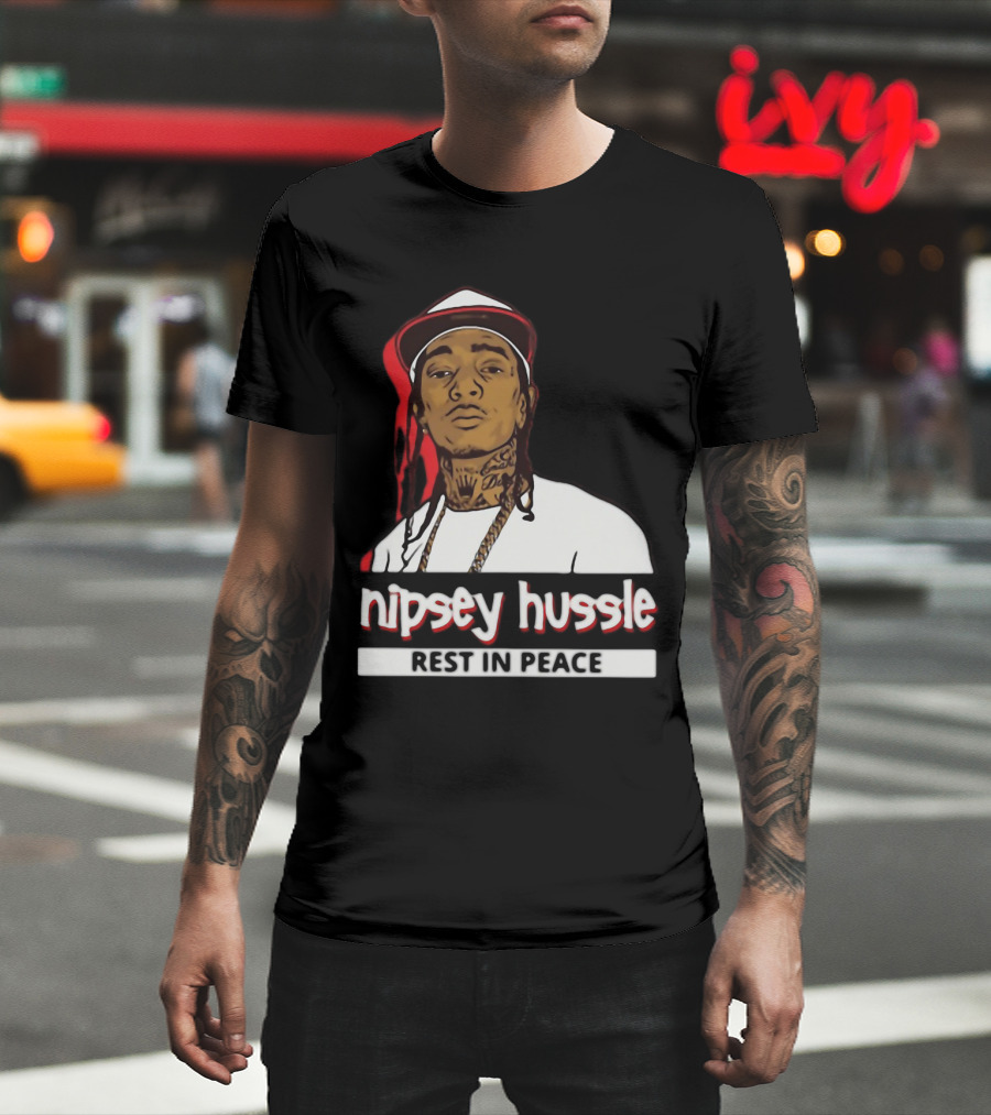 Nipsey Hussle Rest In Peace Black And White Portrait With Red Highlight T-Shirt
