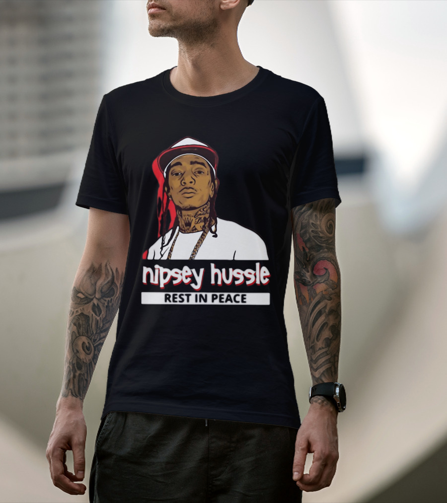 Nipsey Hussle Rest In Peace Black And White Portrait With Red Highlight T-Shirt