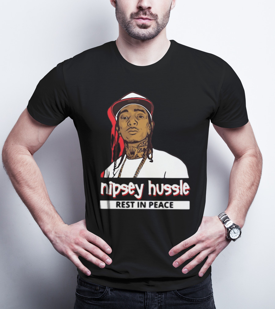 Nipsey Hussle Rest In Peace Black And White Portrait With Red Highlight T-Shirt