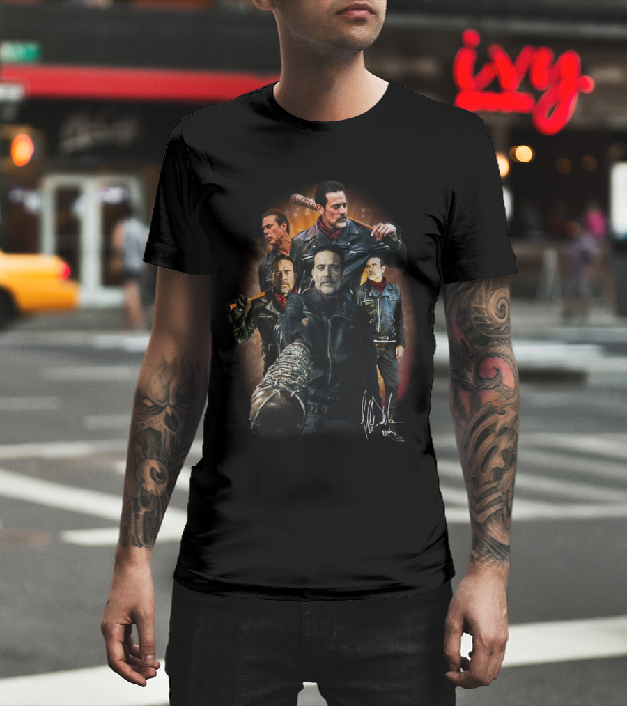 The Walking Dead Negan Character And Signature Collage With Lucille Bat T-Shirt