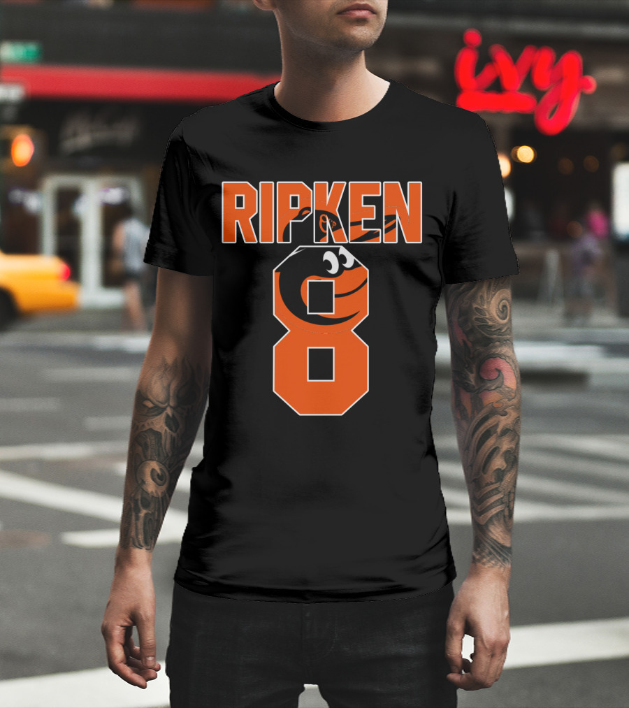 Ripken 8 Baltimore Orioles Cal Ripken Jr Majestic Baseball Number T-Shirt