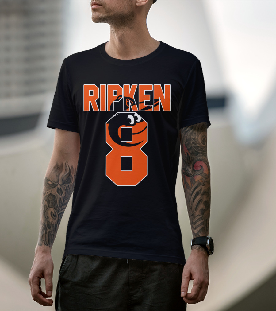Ripken 8 Baltimore Orioles Cal Ripken Jr Majestic Baseball Number T-Shirt