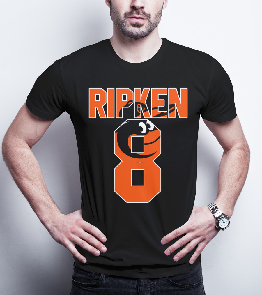 Ripken 8 Baltimore Orioles Cal Ripken Jr Majestic Baseball Number T-Shirt