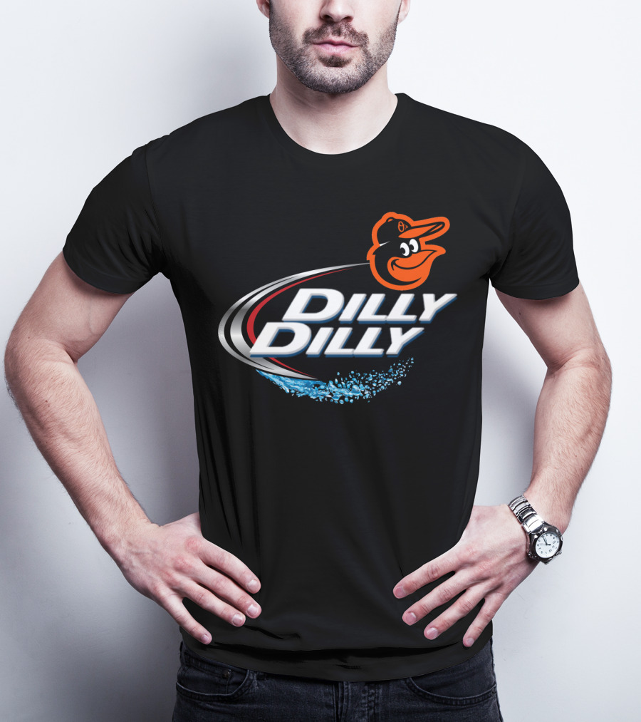 Baltimore Orioles Dilly Dilly Logo With Orioles Mascot And Water Splash Elements T-Shirt