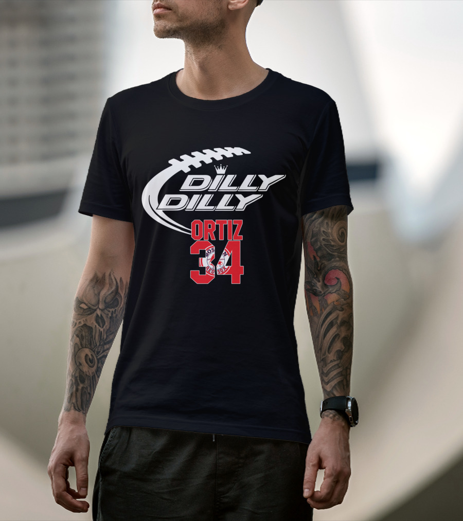 Boston Red Sox Ortiz 34 Dilly Dilly Football Crossover T-Shirt