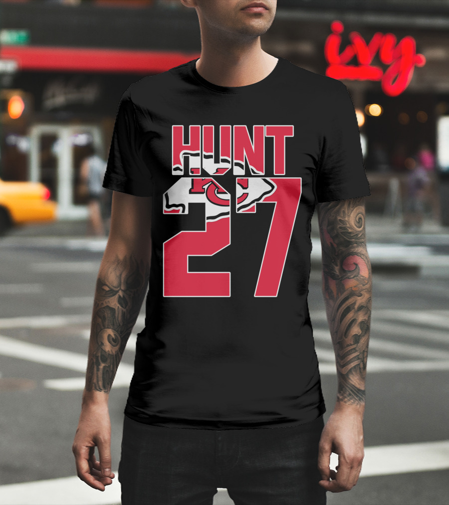 Hunt 27 Kansas City Chiefs Logo Kareem Hunt Game Jersey T-Shirt