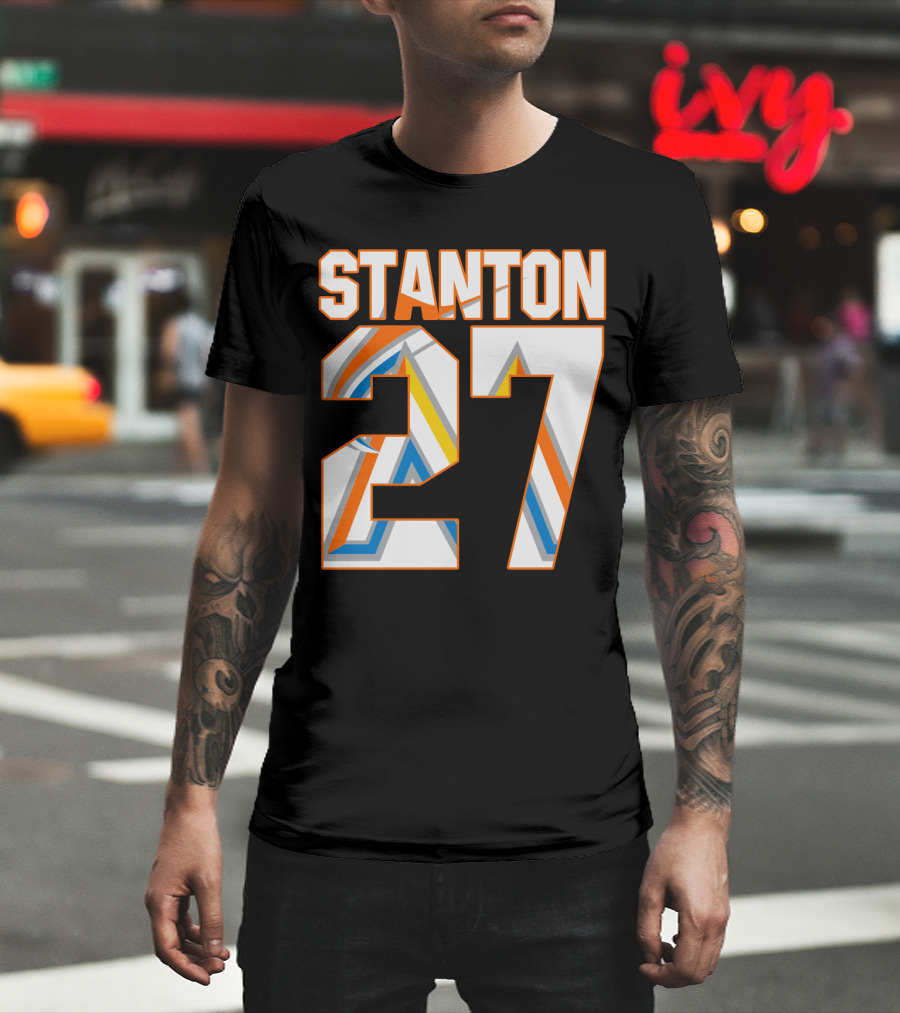 Stanton 27 Miami Marlins Geometric Pattern Jersey T-Shirt