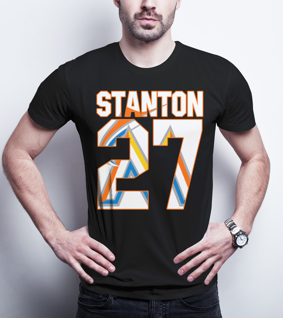 Stanton 27 Miami Marlins Geometric Pattern Jersey T-Shirt