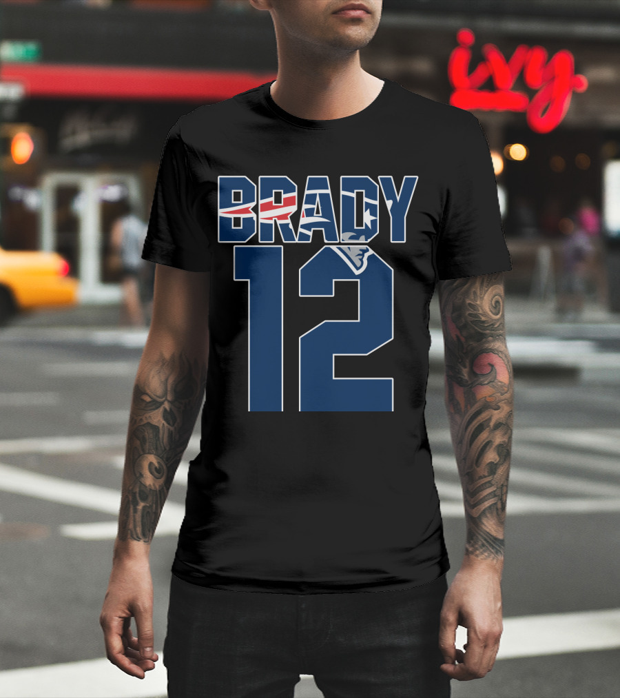 Brady 12 New England Patriots Logo Tom Brady T-Shirt