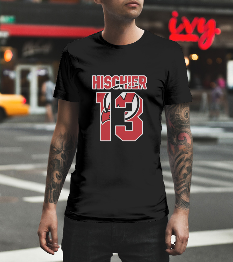 Hischier 13 New Jersey Devils NHL Logo Analysis T-Shirt