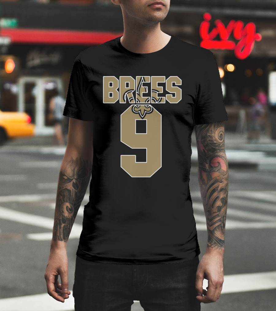 New Orleans Saints Drew Brees 9 Fleur-De-Lis Jersey T-Shirt