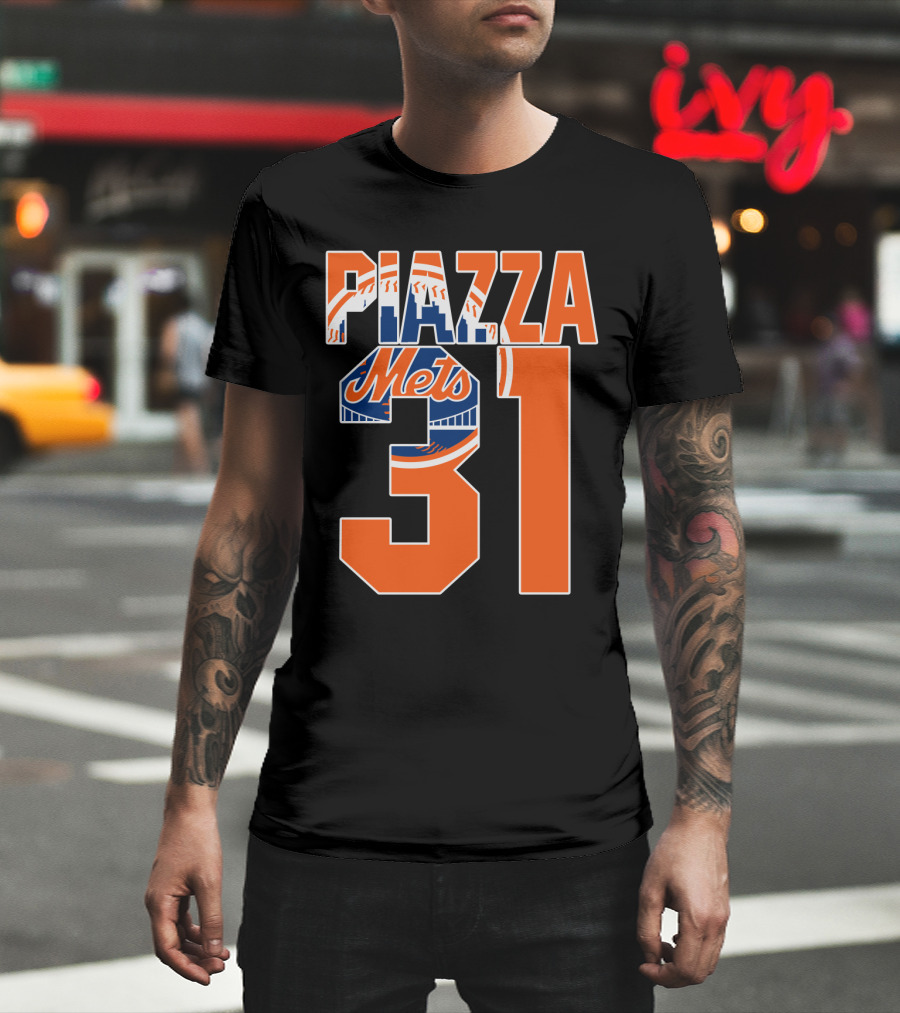 Piazza 31 New York Mets Retro Logo Baseball Memorabilia T-Shirt