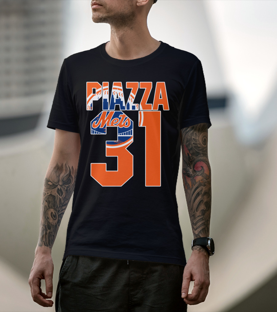 Piazza 31 New York Mets Retro Logo Baseball Memorabilia T-Shirt
