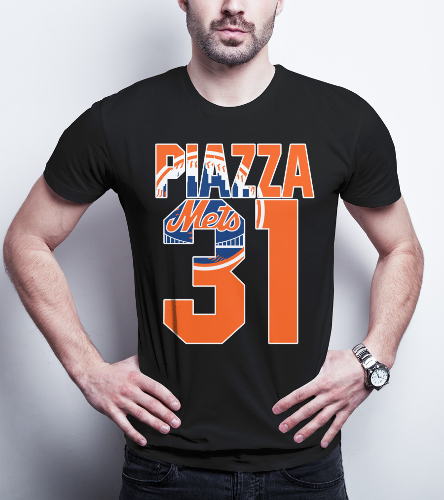 Piazza 31 New York Mets Retro Logo Baseball Memorabilia T-Shirt