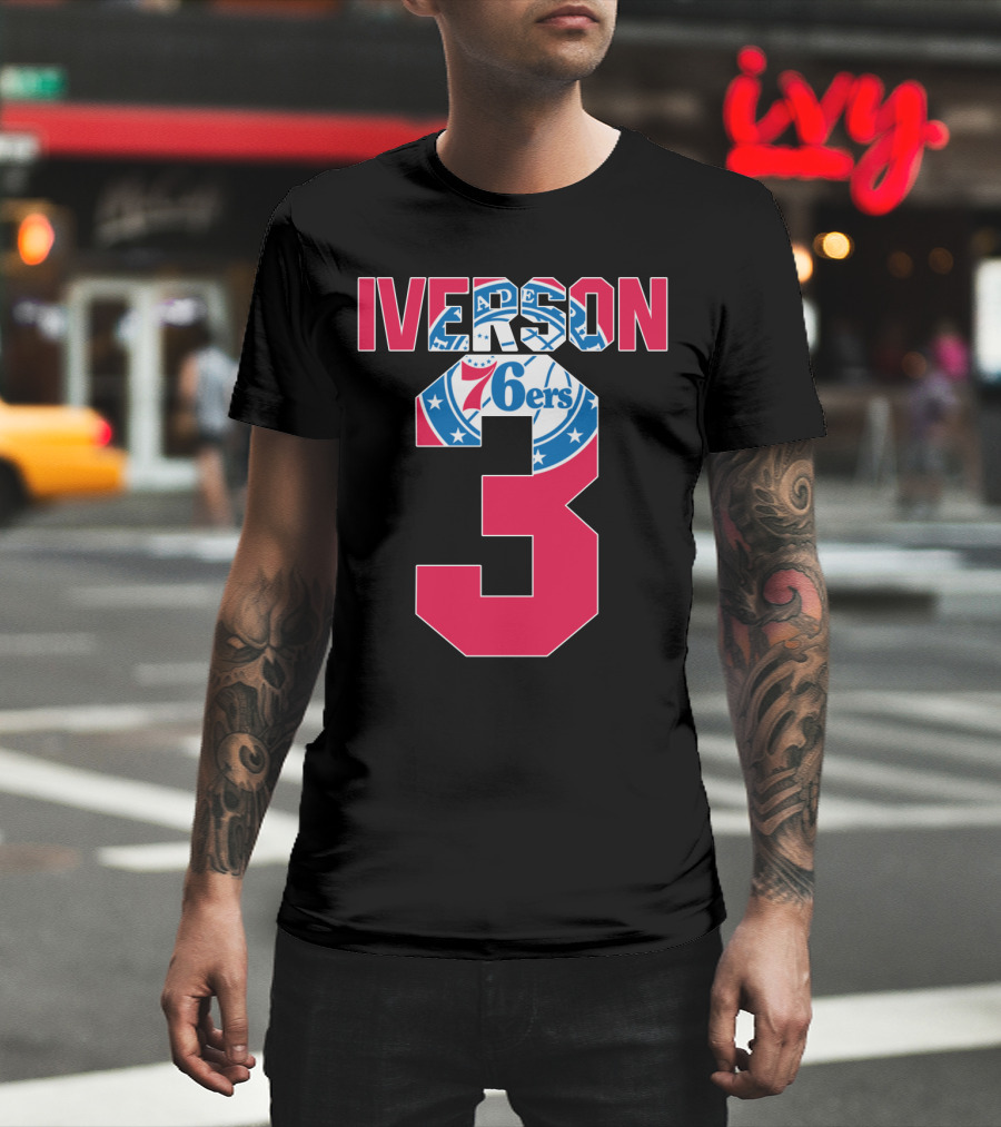 Philadelphia 76ers Allen Iverson 3 Logo Nba T-Shirt