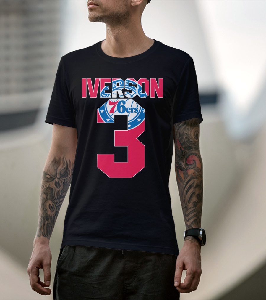 Philadelphia 76ers Allen Iverson 3 Logo Nba T-Shirt