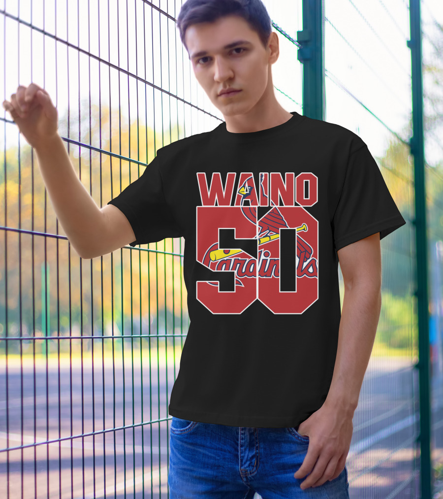 Waino 50 St. Louis Cardinals Iconic Logo Adam Wainwright T-Shirt
