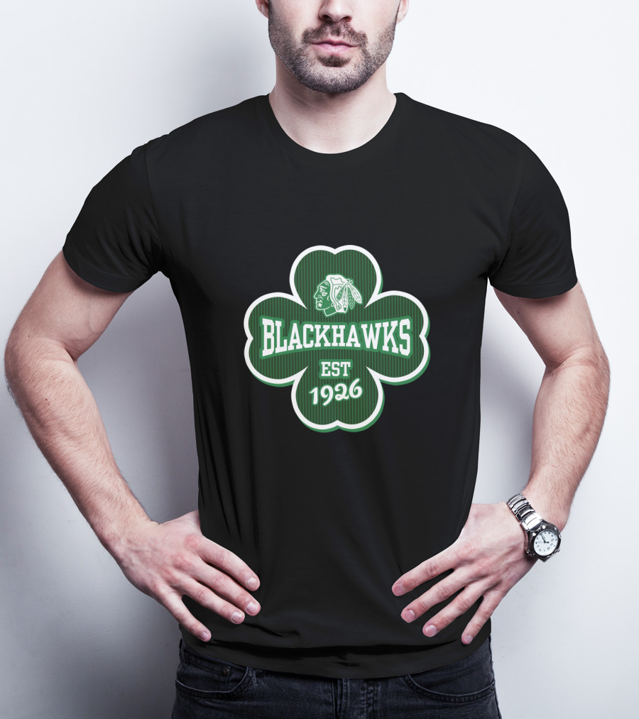 Chicago Blackhawks Shamrock Emblem St Patrick's Day Est 1926 T-Shirt