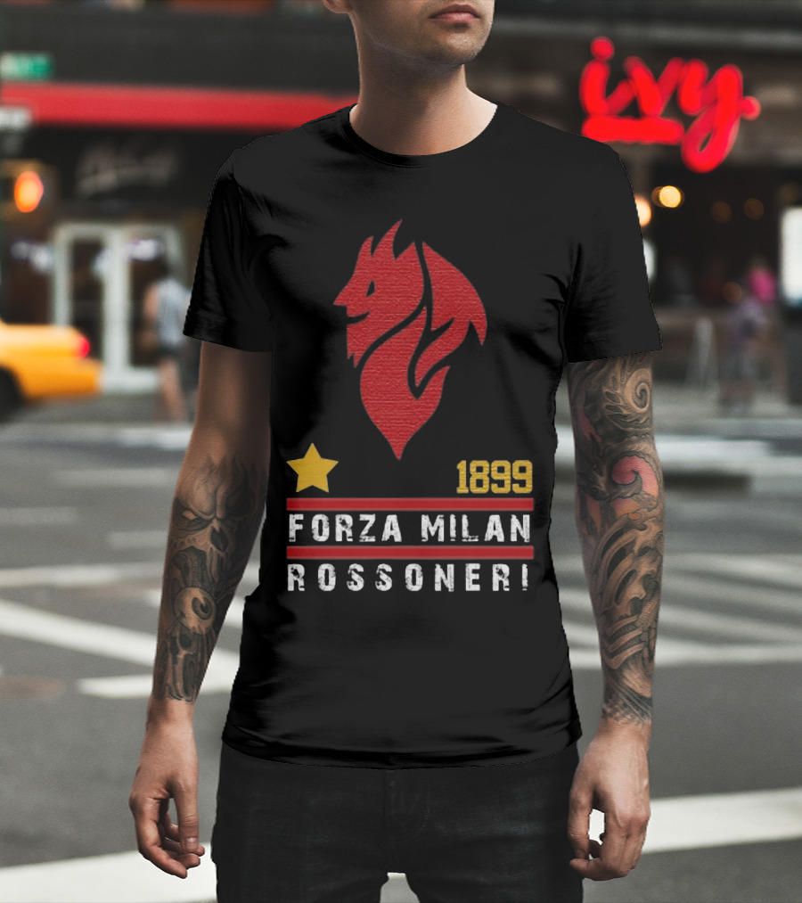 1899 Forza Milan Rossoner Symbol With Star And Red Lion Head Emblem T-Shirt
